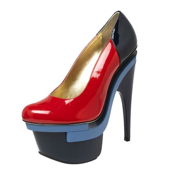 Versace | Shoes | Versace Rednavy Blue Patent Leather Triple Platform ...